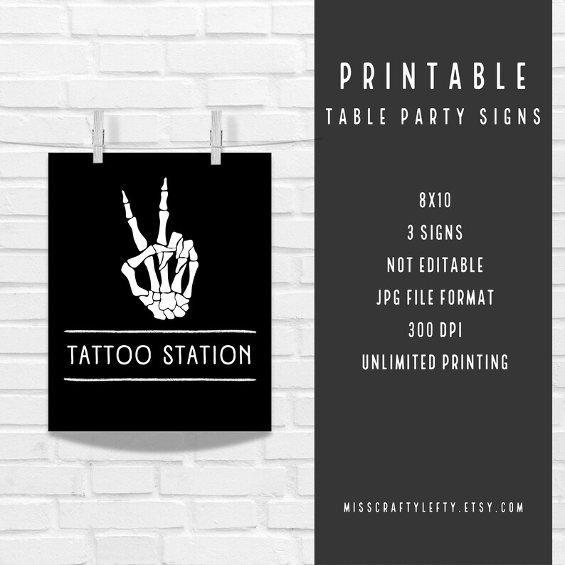 Printable Bad Two the Bone Skeleton Hand Party Table Sign | Tattoo ...