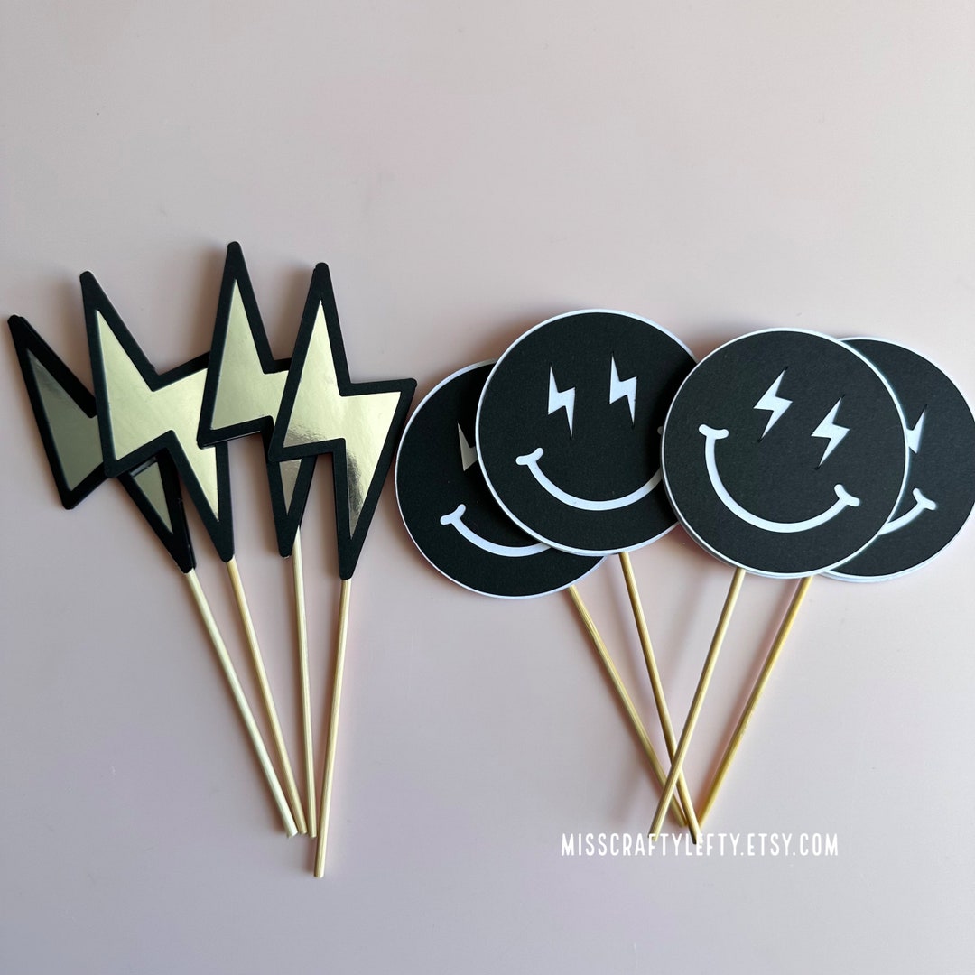 Smiley Face Cupcake Toppers | Lightning Bolt Cupcake Decorations | Rad ...
