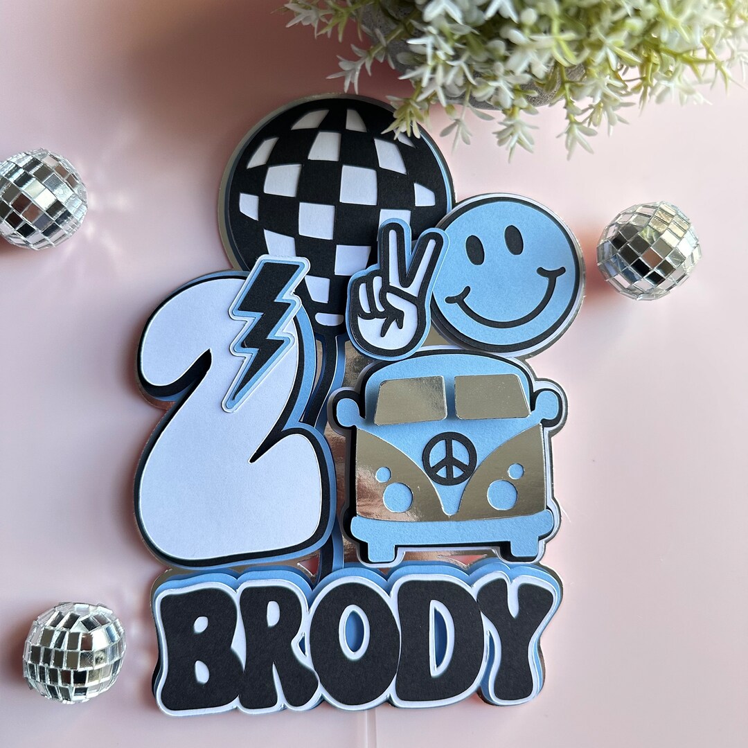 Groovy Smiley Face Cake Topper Checkered Party Decor One Happy Dude ...