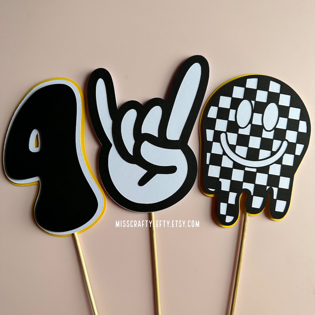 6 Rad Centerpieces Slime Smiley Face Party Decor Checkered Smiley Face ...