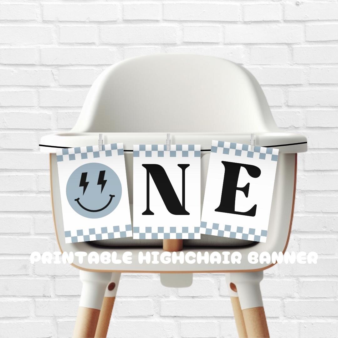 Printable Highchair Banner One Happy Dude Smiley Face Checkered 5x7 ...