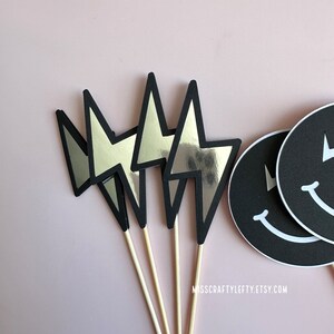 Smiley Face Cupcake Toppers | Lightning Bolt Cupcake Decorations | Rad ...
