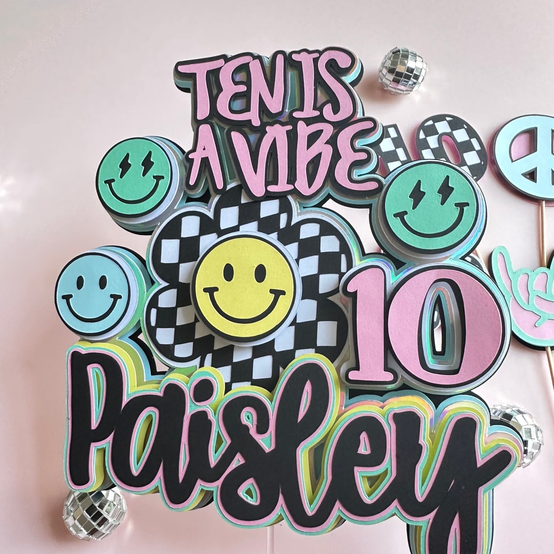 Smiley Face Cake Topper | Ten is A Vibe Cake Decorations | Groovy Cake ...