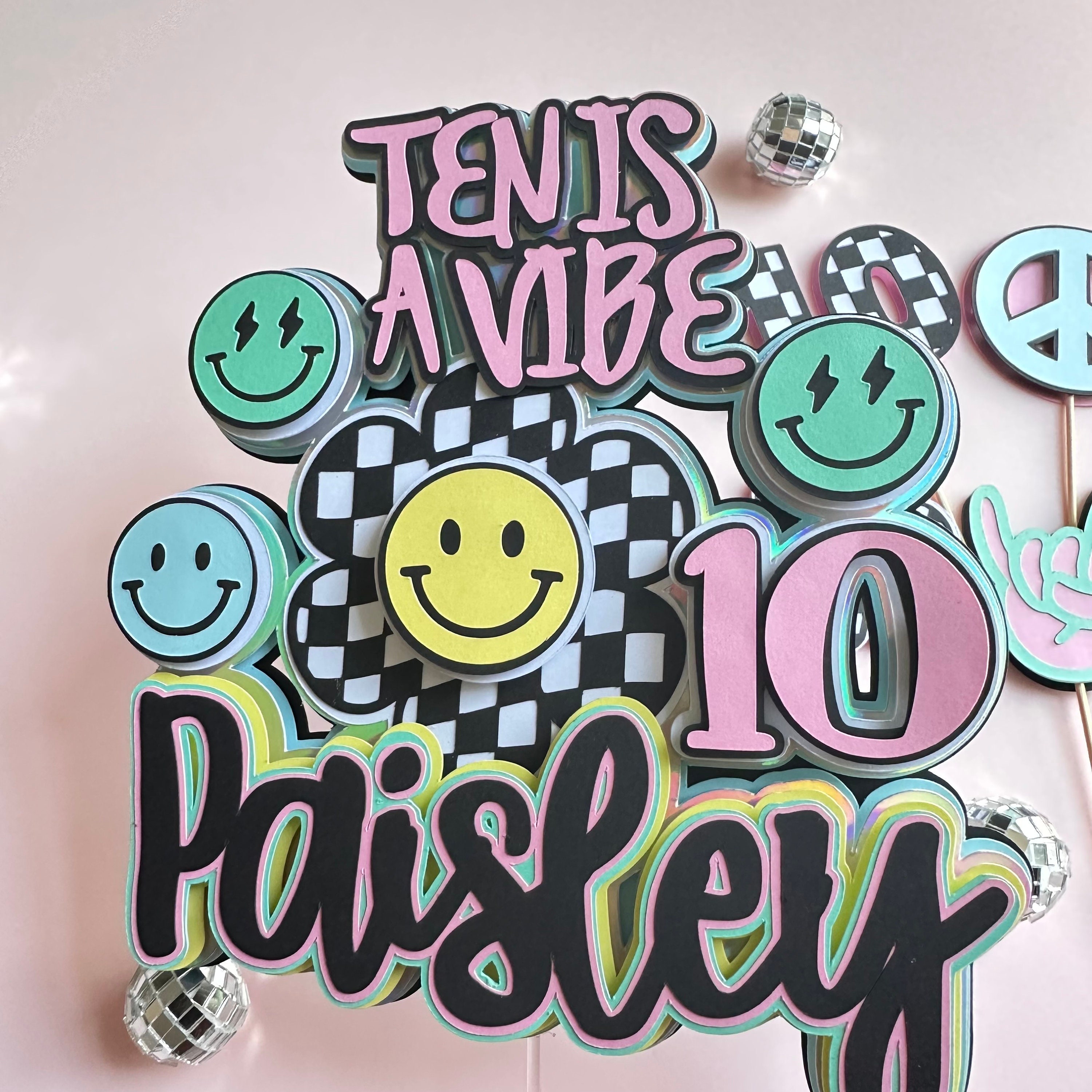 Smiley Face Cake Topper | Ten is A Vibe Cake Decorations | Groovy Cake ...