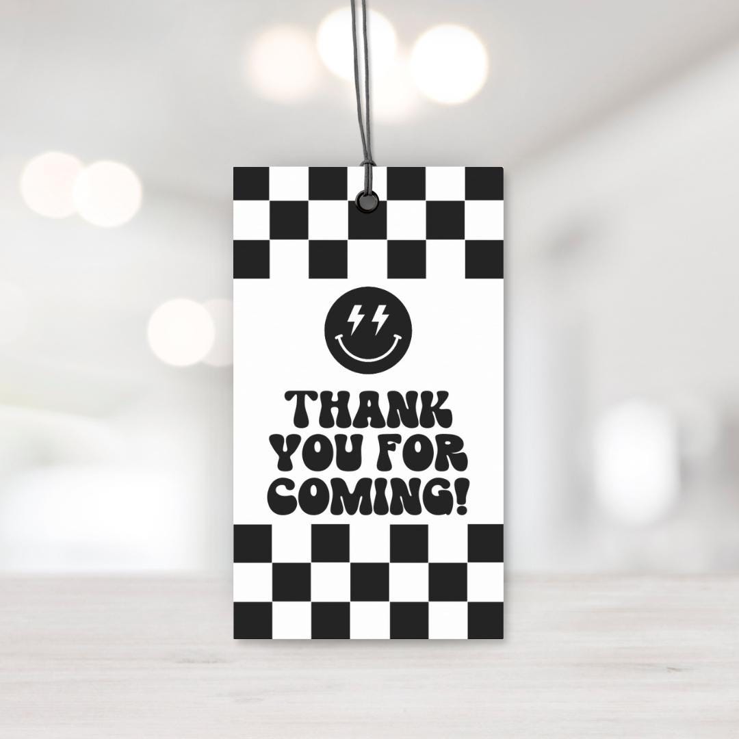 Printable Tags Smiley Face Checkered Party Decorations Instant Download ...