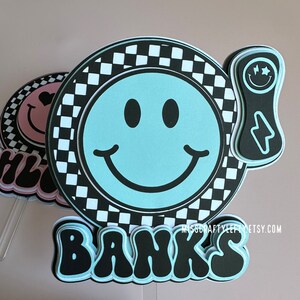 Smiley Cake Topper | Checkered Cake Decorations | Rad Cake Toppers ...