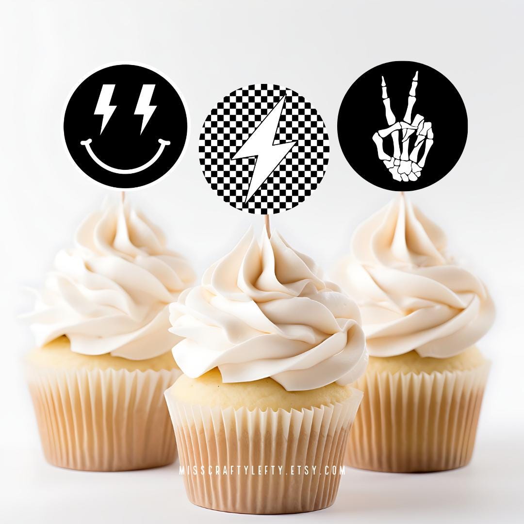 Printable Smiley Face Cupcake Toppers | Rad Checkered Party Decorations ...