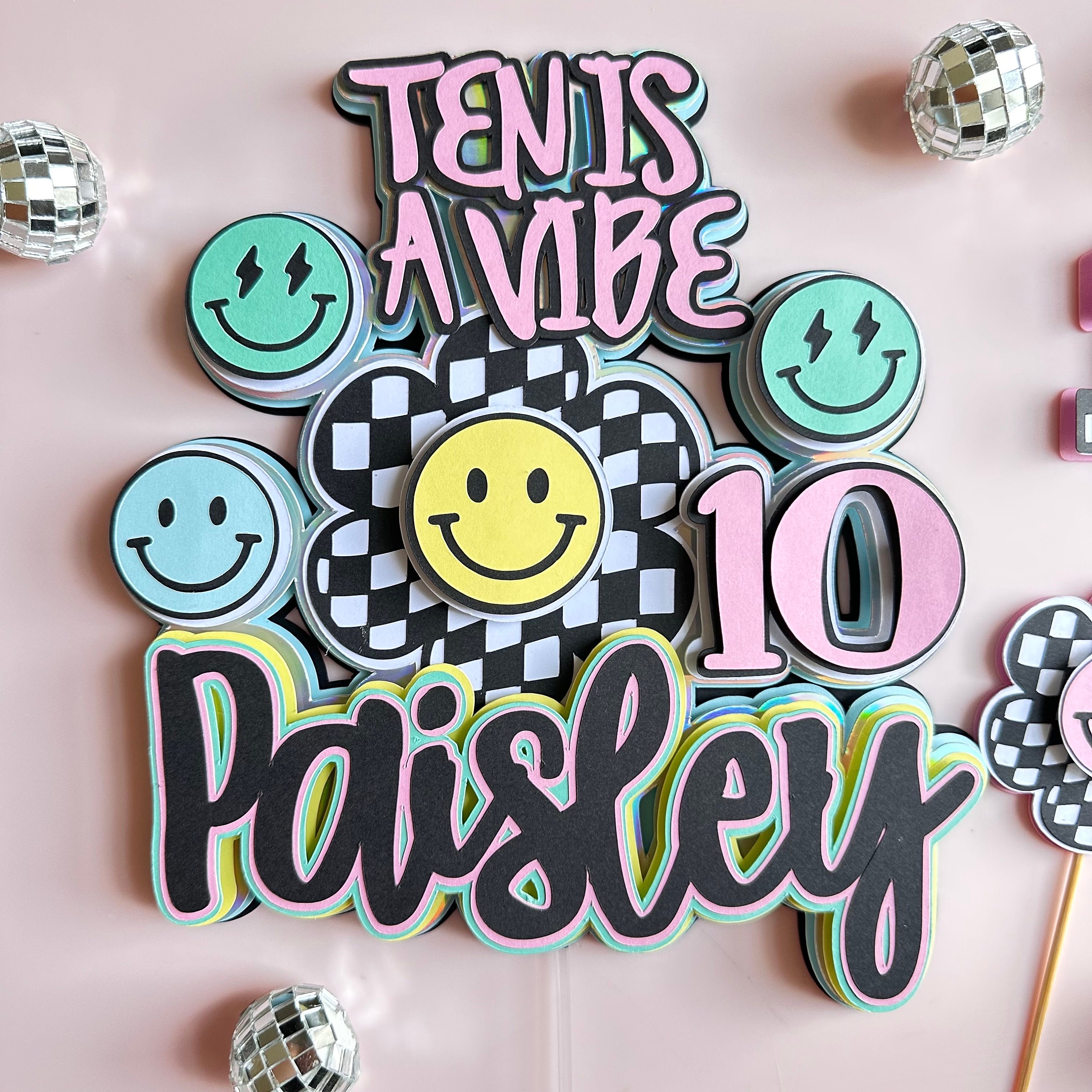 Smiley Face Cake Topper | Ten is A Vibe Cake Decorations | Groovy Cake ...