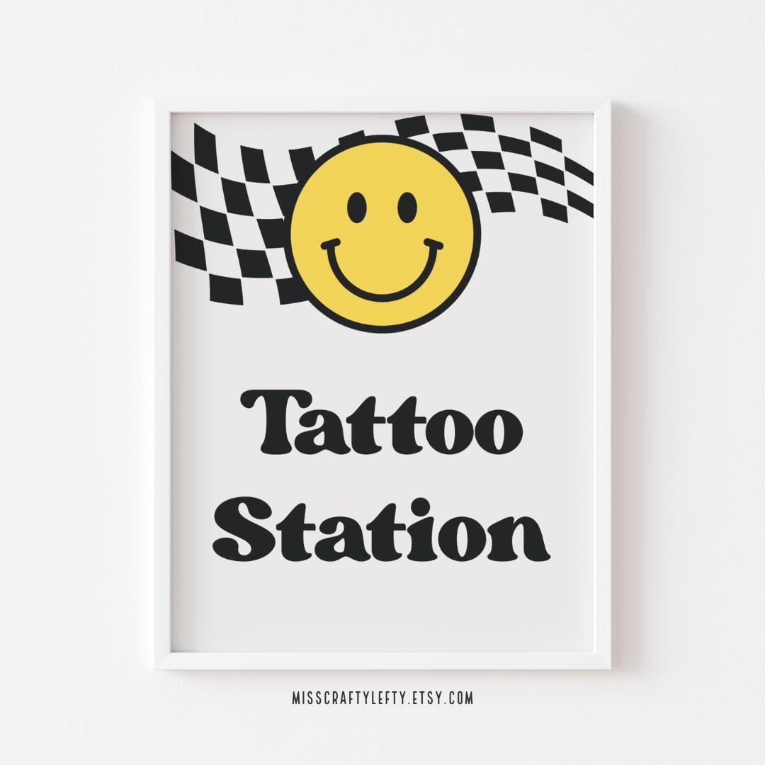 Editable Smiley Face Party Table Sign | Tattoo Station | Food & Drinks ...