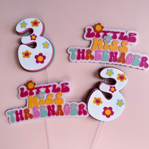 Little Miss Threenager Cake Topper Set | Groovy Cake Picks | Threenager ...