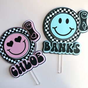 Smiley Cake Topper | Checkered Cake Decorations | Rad Cake Toppers ...