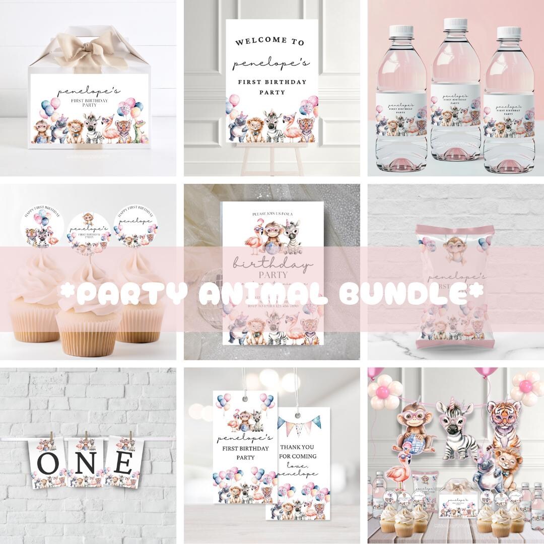 Editable Party Animal Bundle Unique Custom Party Decorations Instant ...