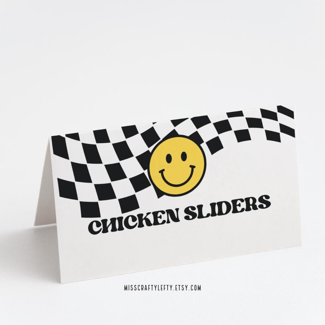Editable Smiley Face Folded Tent Food Label Card | Canva Template - Etsy