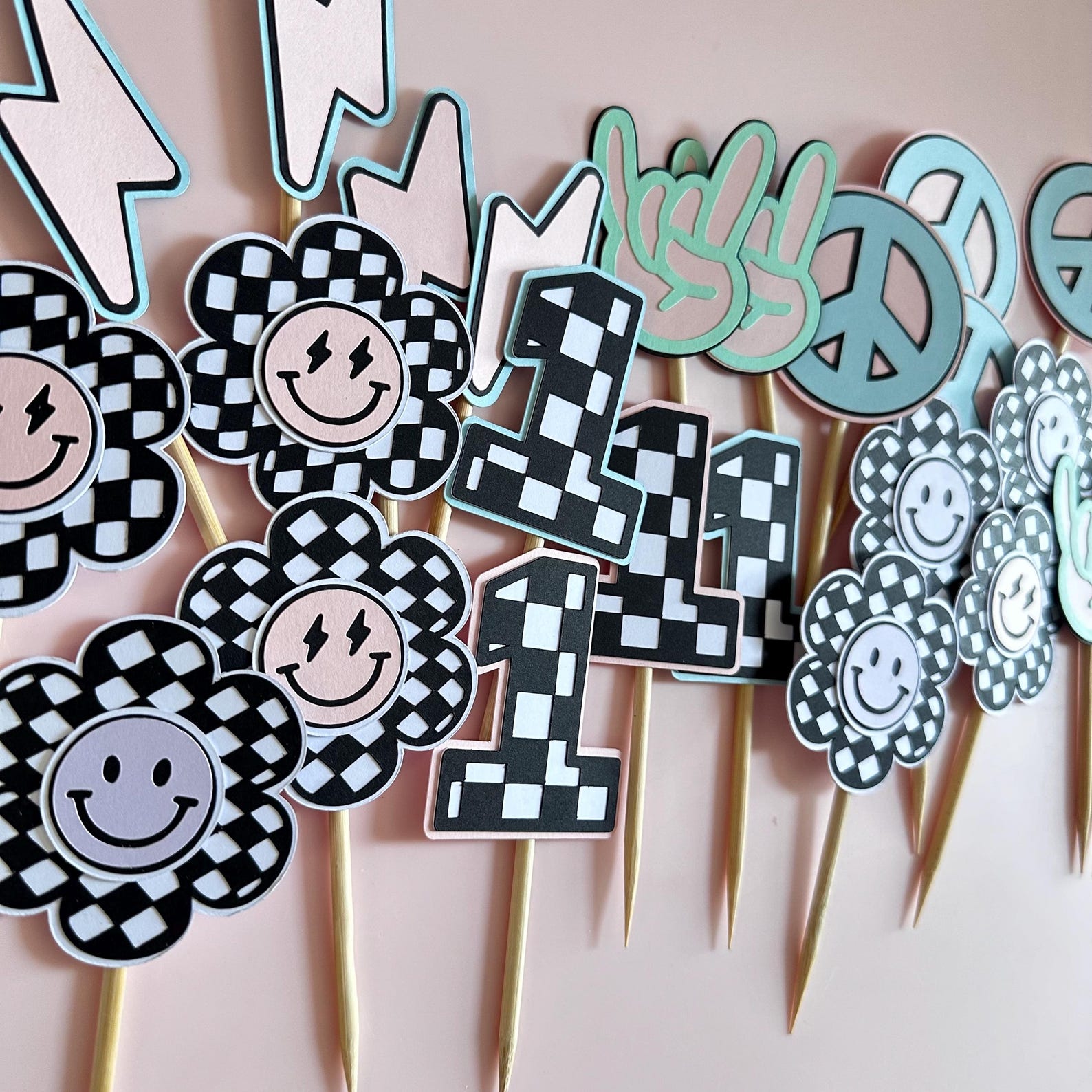 Smiley Face Cupcake Toppers | Checkered Cake Picks | Rad Party ...