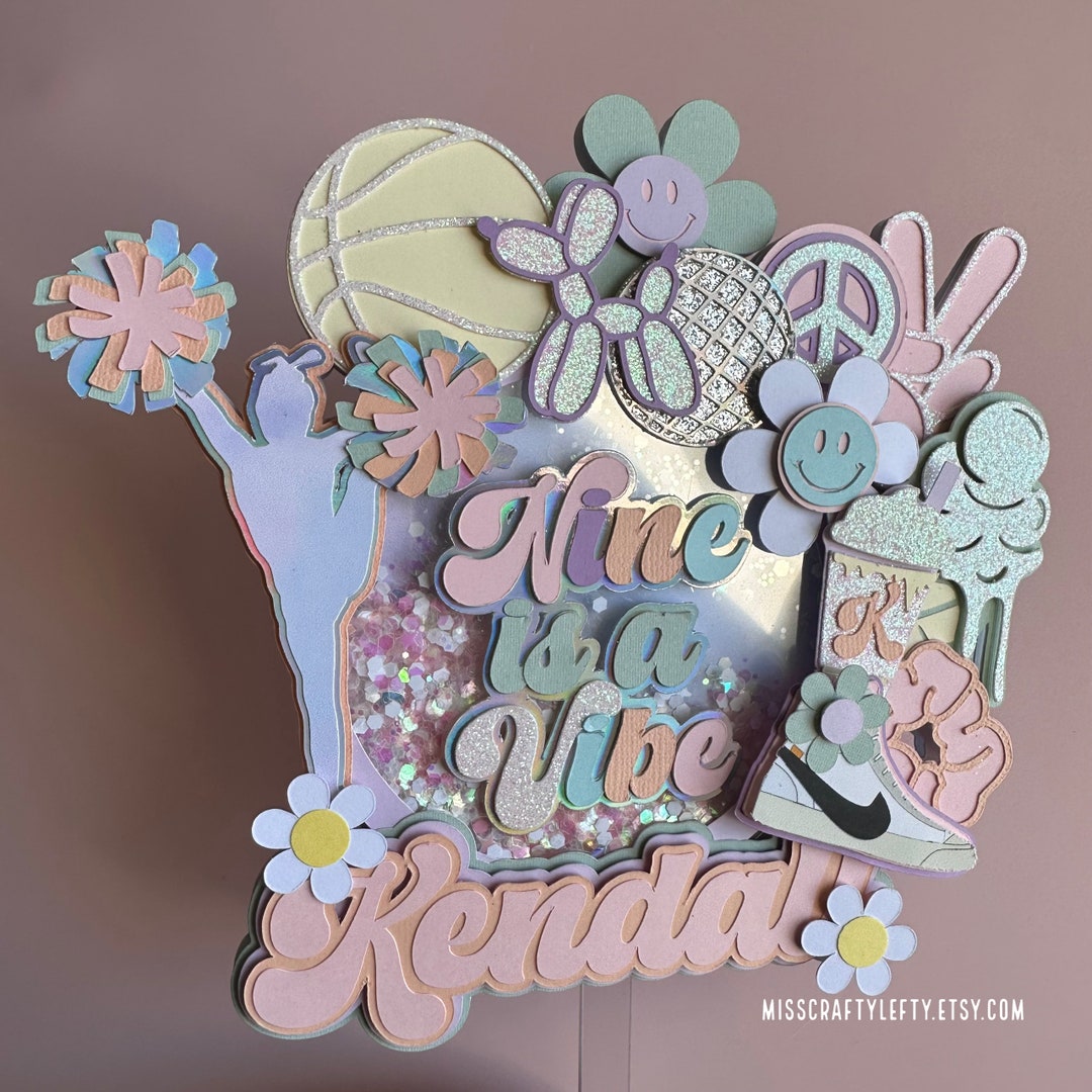 Groovy Cake Topper Preppy Theme Centerpiece Customizable Nine is A Vibe ...