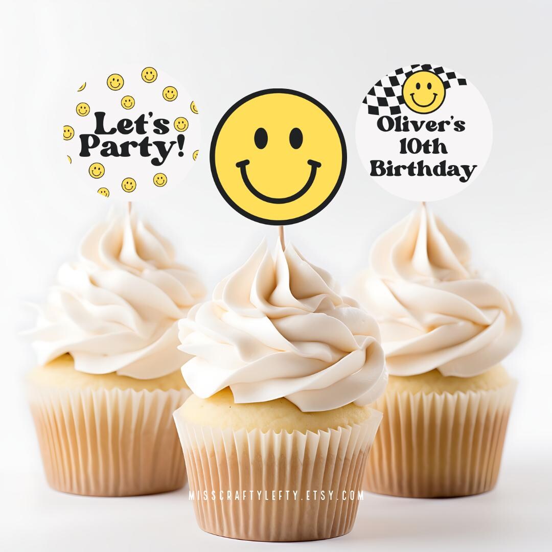 Editable Smiley Face Cupcake Toppers | Canva Template - Etsy