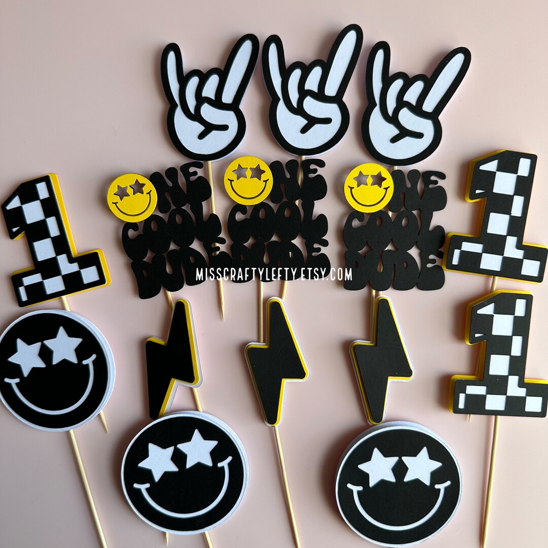 One Cool Dude Cupcake Toppers RAD Party Decorations Checkered Cake ...