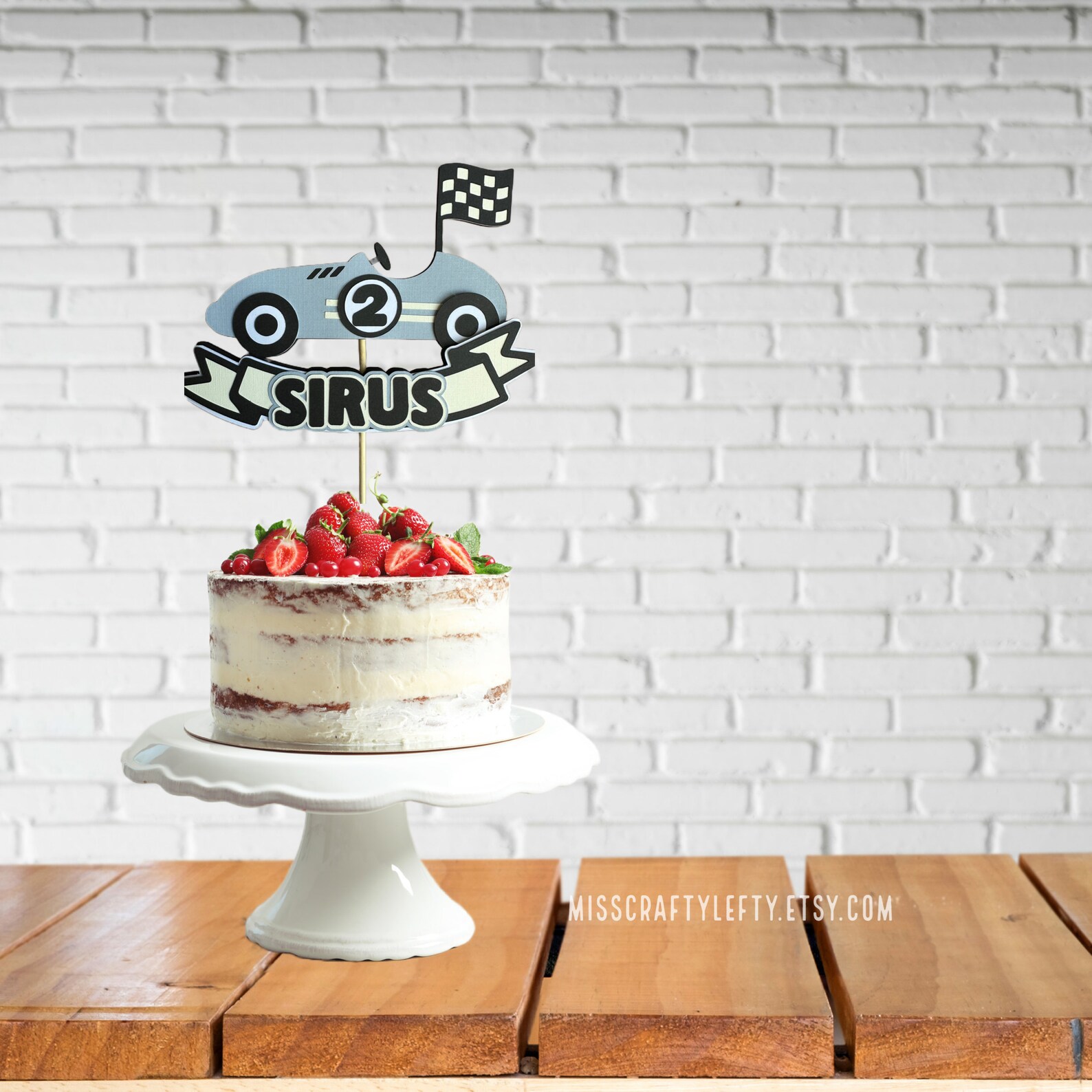 Dusty Blue Race Car Cake Topper Checkered Flag Party Decorations - Etsy