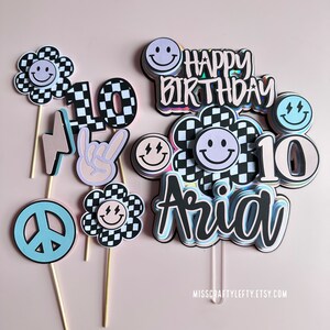 Smiley Face Cupcake Toppers | Checkered Cake Picks | Rad Party ...