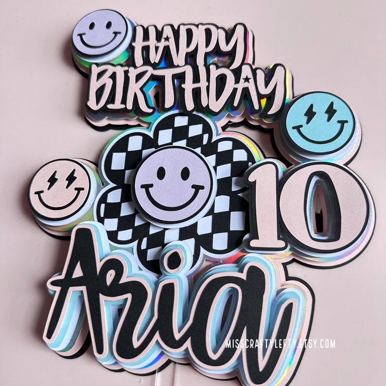 Smiley Face Cake Topper | Teen Retro Cake Decorations | Groovy Cake ...