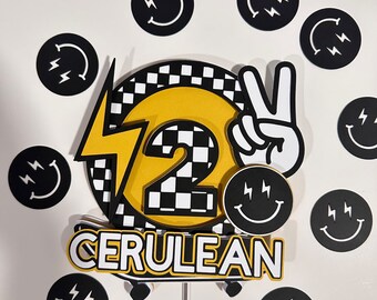 Black & White Checkerboard Birthday Edible 2D Fondant Birthday Cake ...