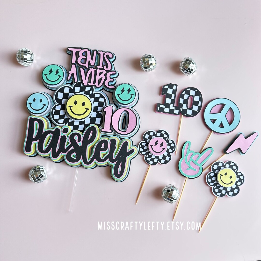 Smiley Face Cake Topper | Ten is A Vibe Cake Decorations | Groovy Cake ...