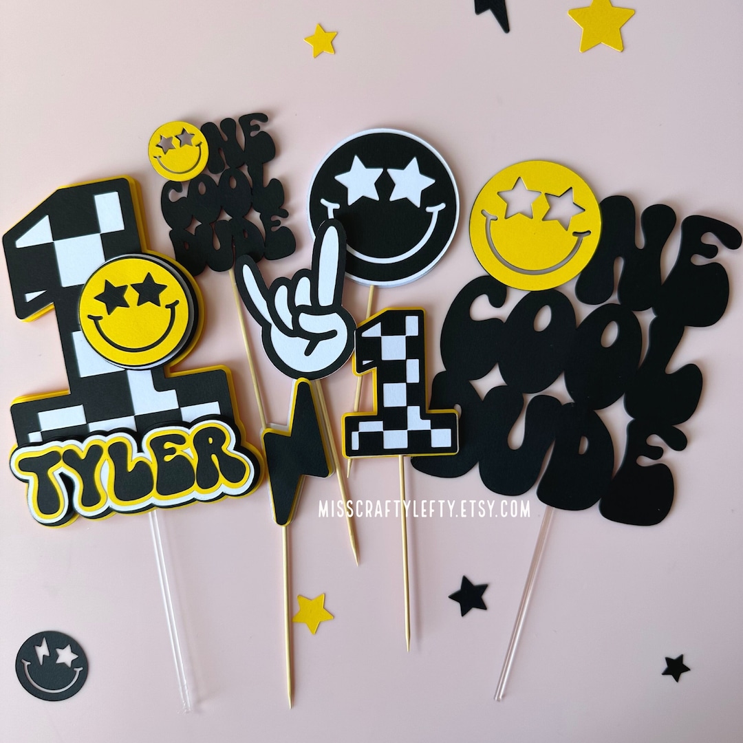 One Cool Dude Cupcake Toppers RAD Party Decorations Checkered Cake ...