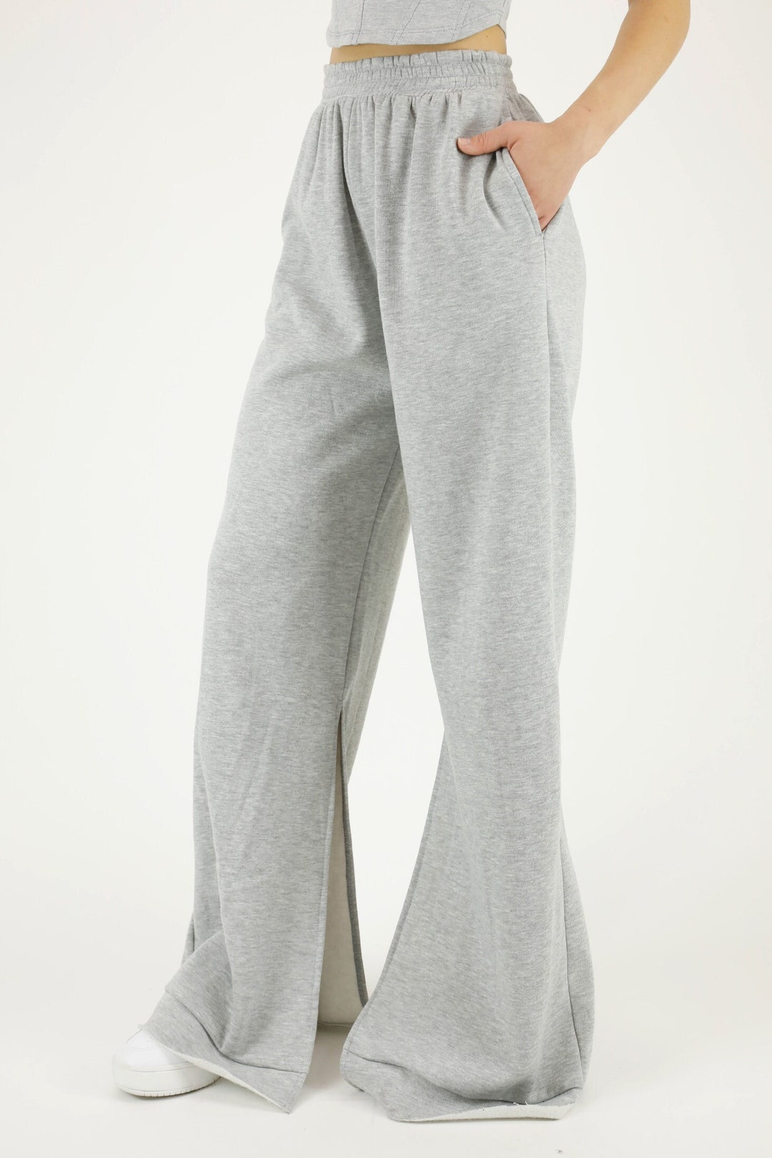 Premium Fleece Jogger Sweatpants for Women's Oversized Wide Leg Open ...