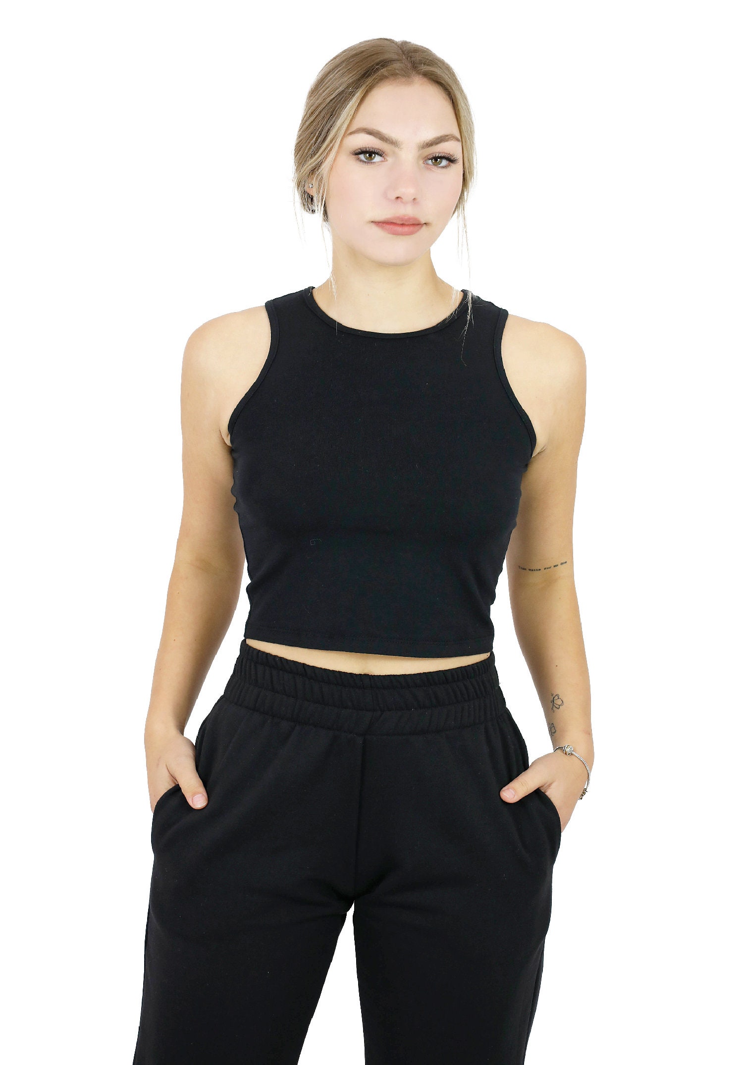 Premium Cotton Basic High Crop Top for Women's Crew-neck Solid ...