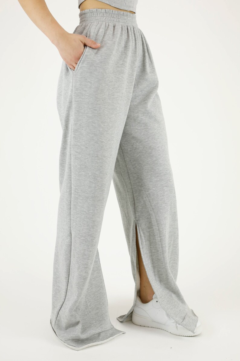 Premium Fleece Jogger Sweatpants for Women's Oversized Wide Leg Open ...