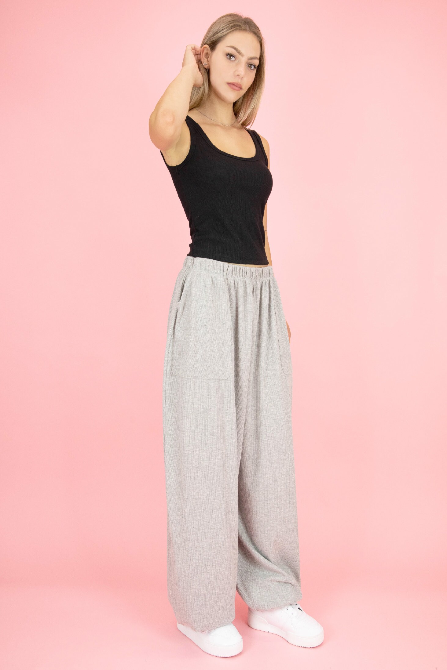 Ribbed Baggy Fit Oversized Comfy Pants for Everyday Exercise Activity ...