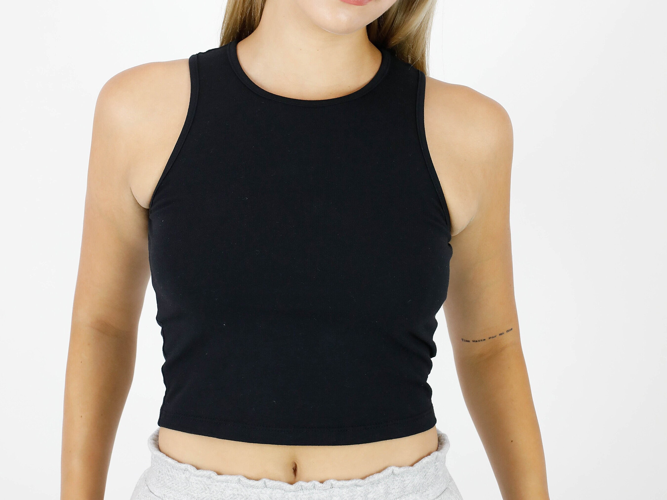 Premium Cotton Basic High Crop Top for Women's Crew-neck Solid ...