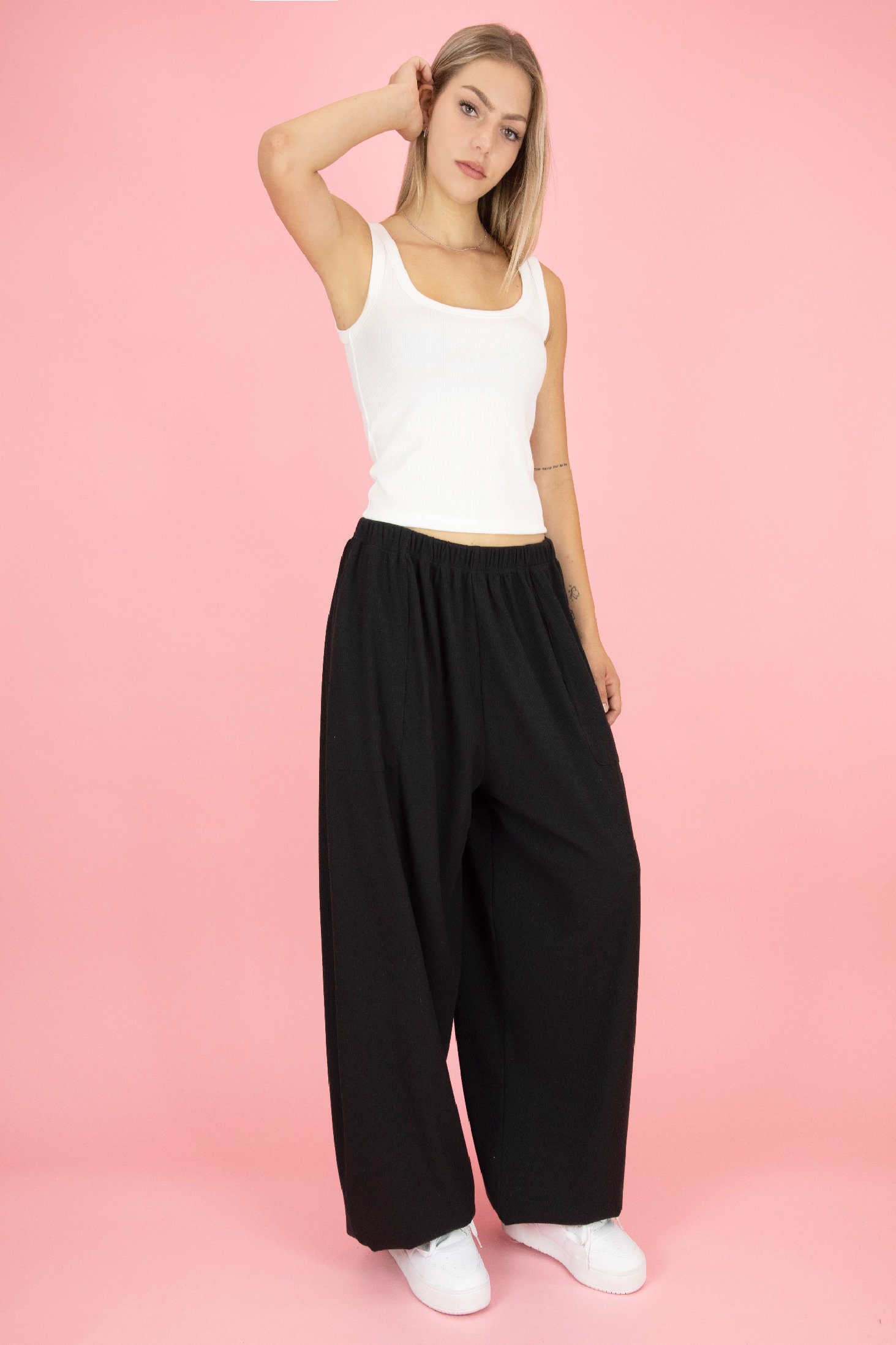 Ribbed Baggy Fit Oversized Comfy Pants for Everyday Exercise Activity ...