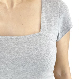 Premium Cotton Wide Square Neck Top for Women's Slim Fit Short Sleeve ...