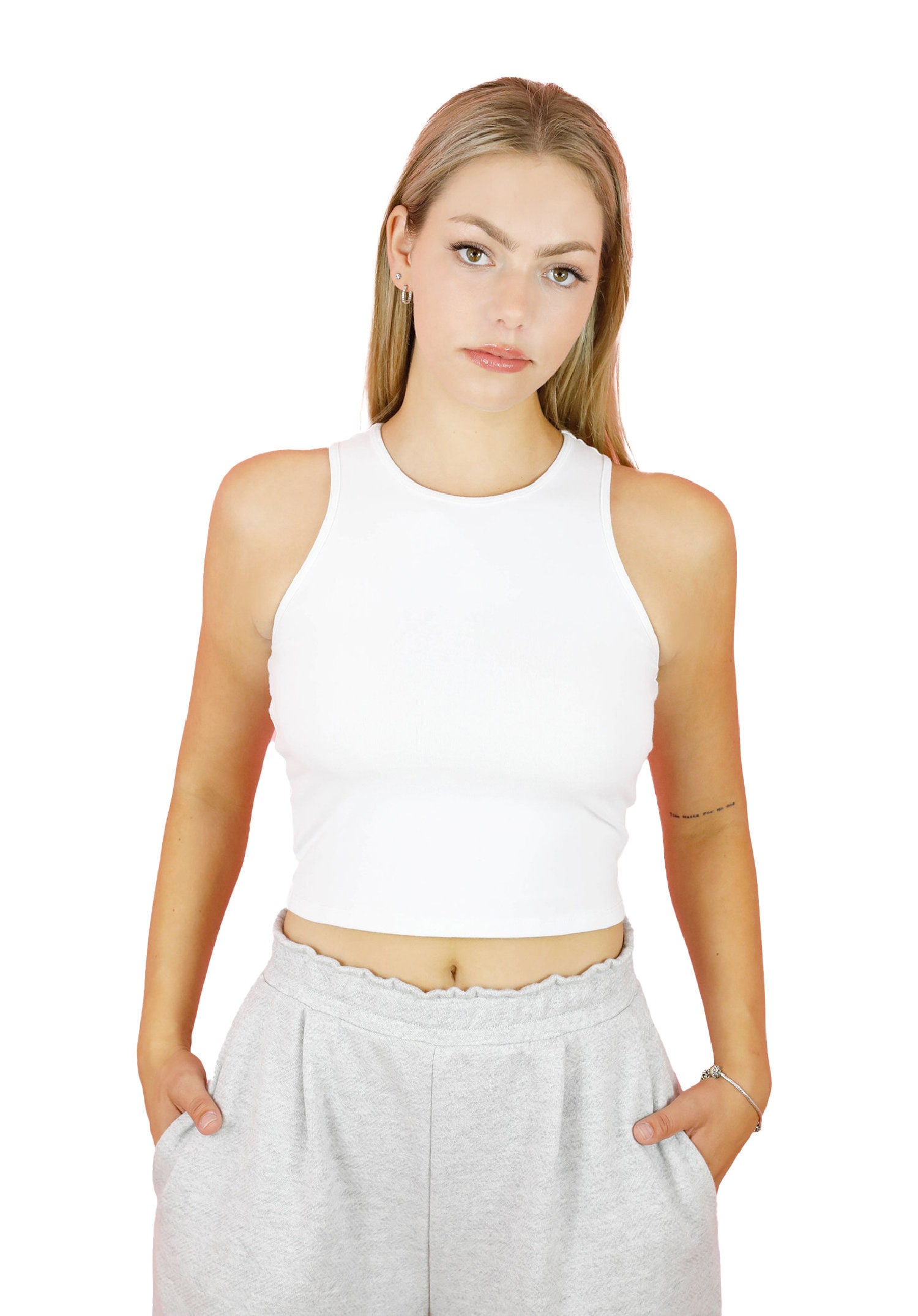 Premium Cotton Basic High Crop Top for Women's Crew-neck Solid ...