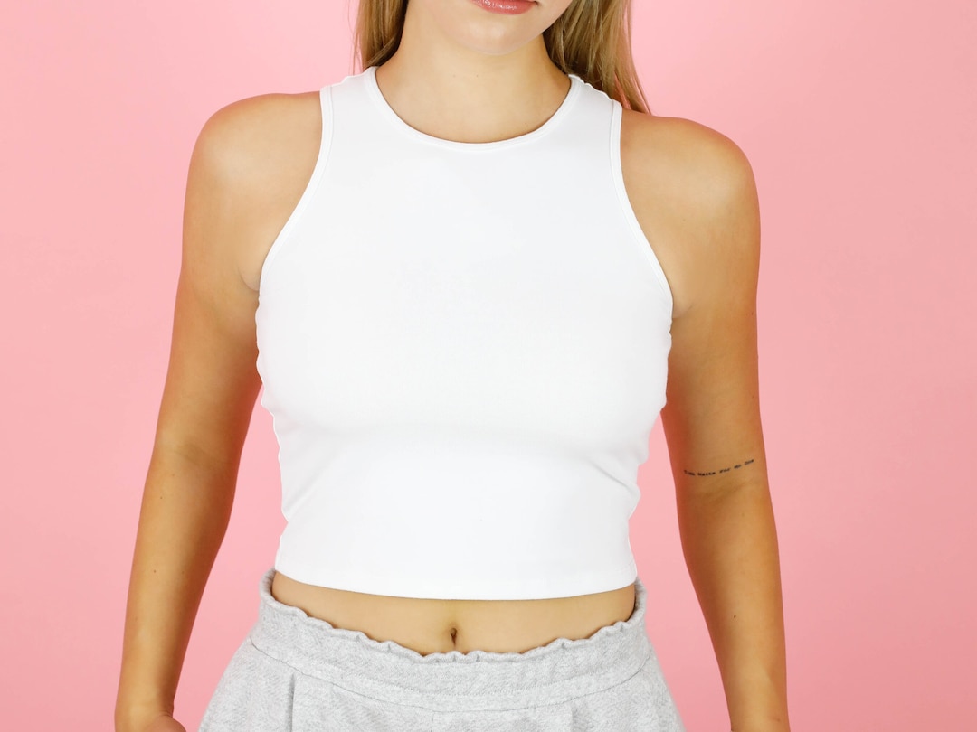 Premium Cotton Basic High Crop Top for Women's Crew-neck Solid ...