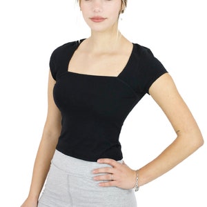 Premium Cotton Wide Square Neck Top for Women's Slim Fit Short Sleeve ...