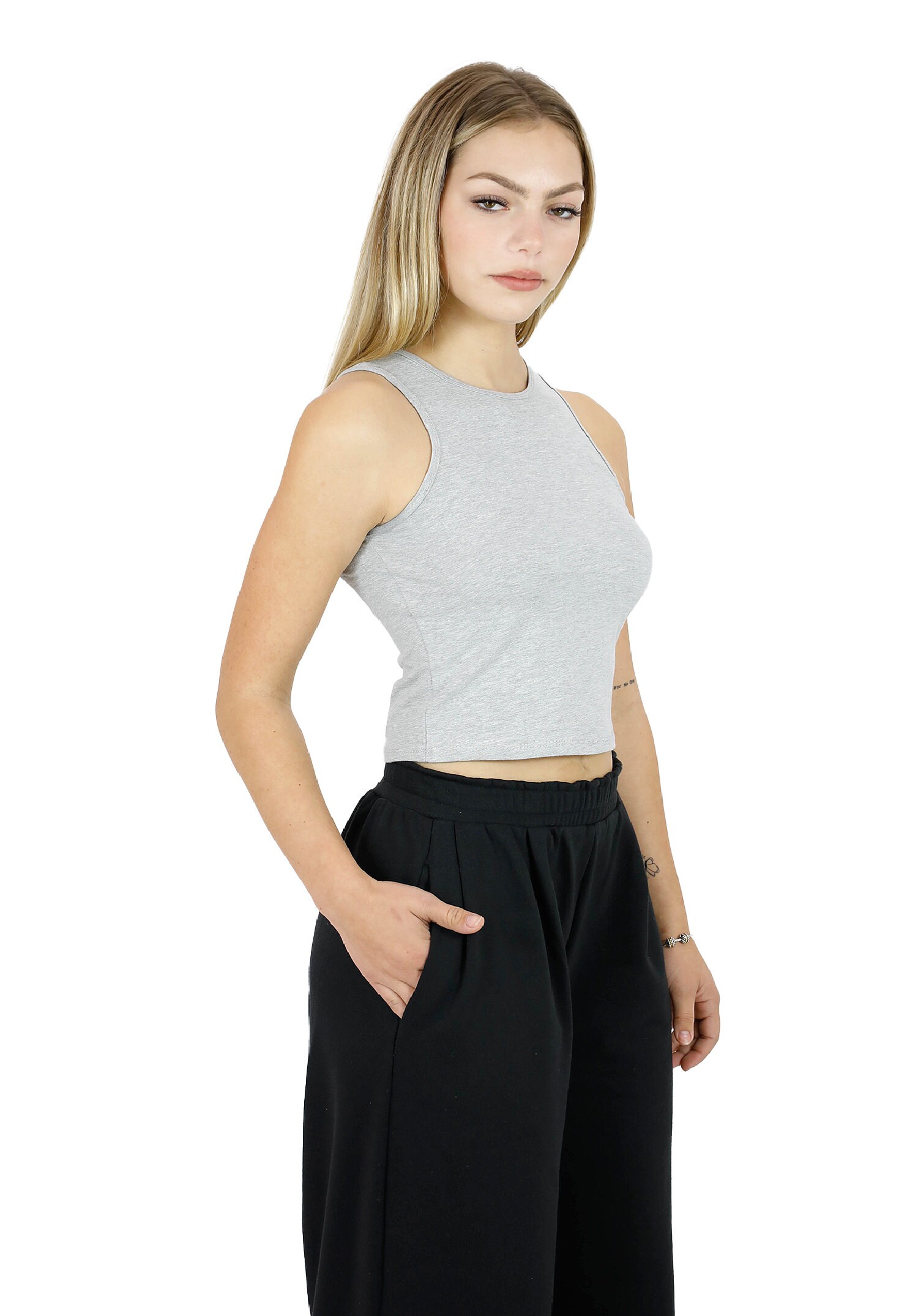 Premium Cotton Basic High Crop Top for Women's Crew-neck Solid ...
