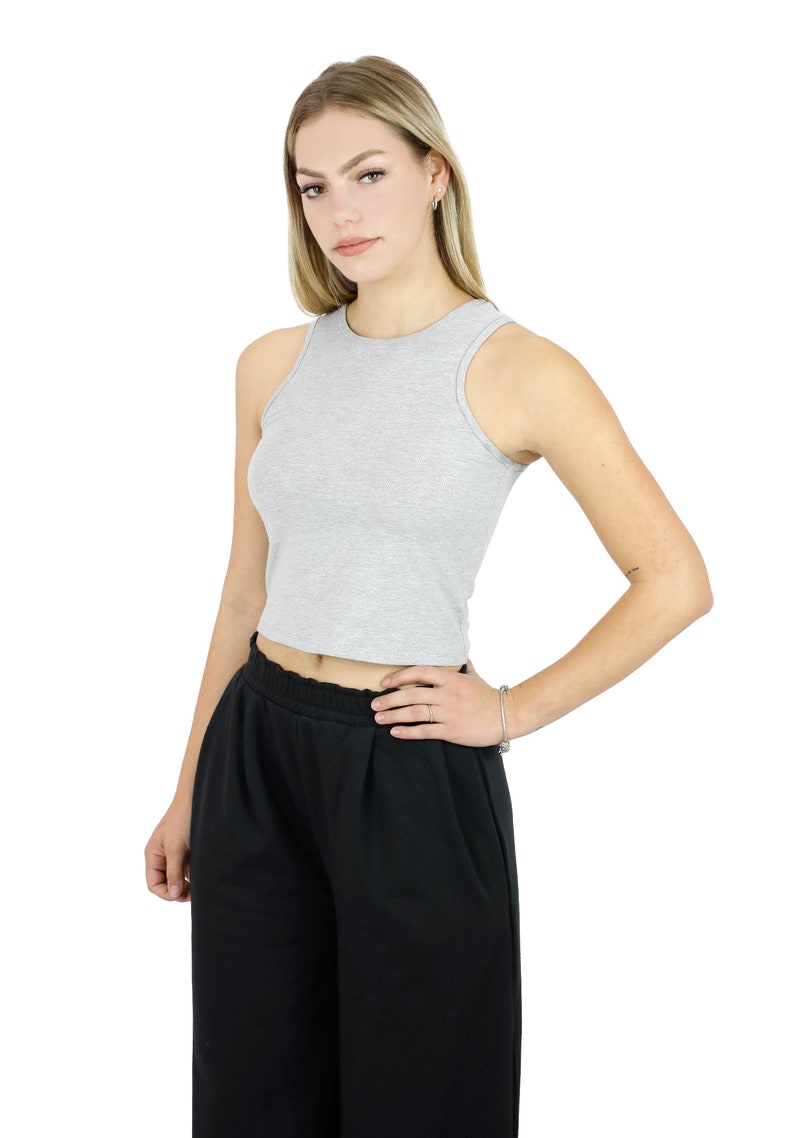 Premium Cotton Basic High Crop Top for Women's Crew-neck Solid ...