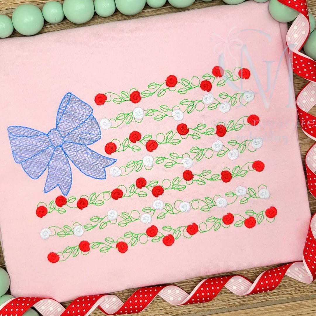 Patriotic Floral Flag Machine Embroidery Design - Etsy