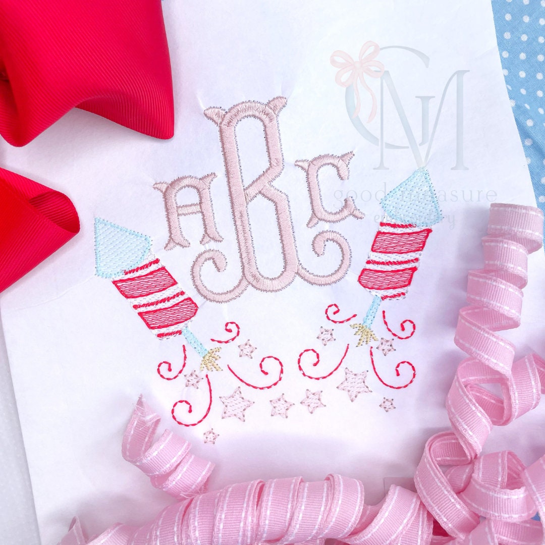 Patriotic Firecracker Fourth of July Monogram Frame Sketch Machine ...