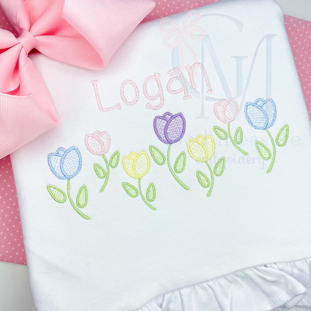 Sketch Satin Border Spring Tulips Machine Embroidery Design - Etsy