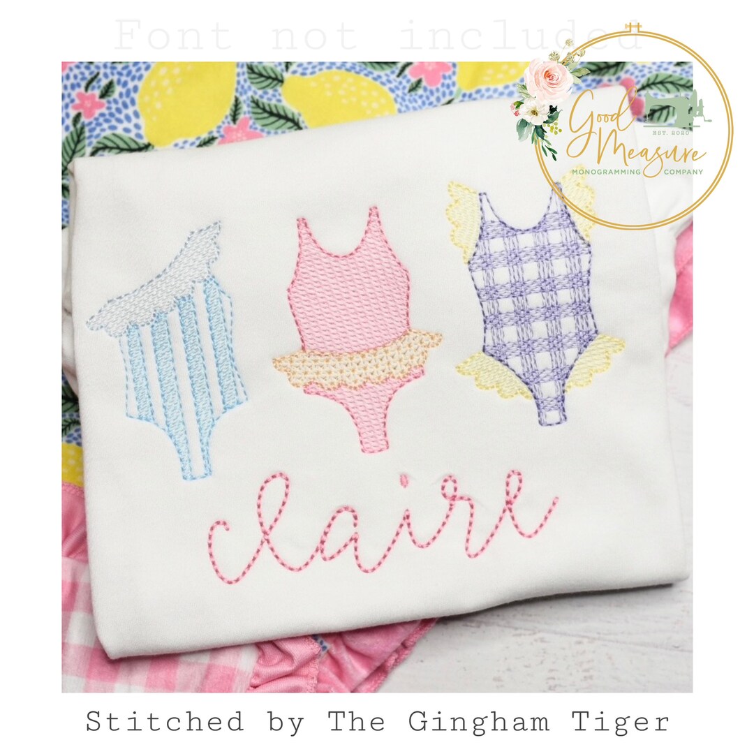 Girls Summer Swimsuits Gingham Stripe Sketch Stitch Machine - Etsy