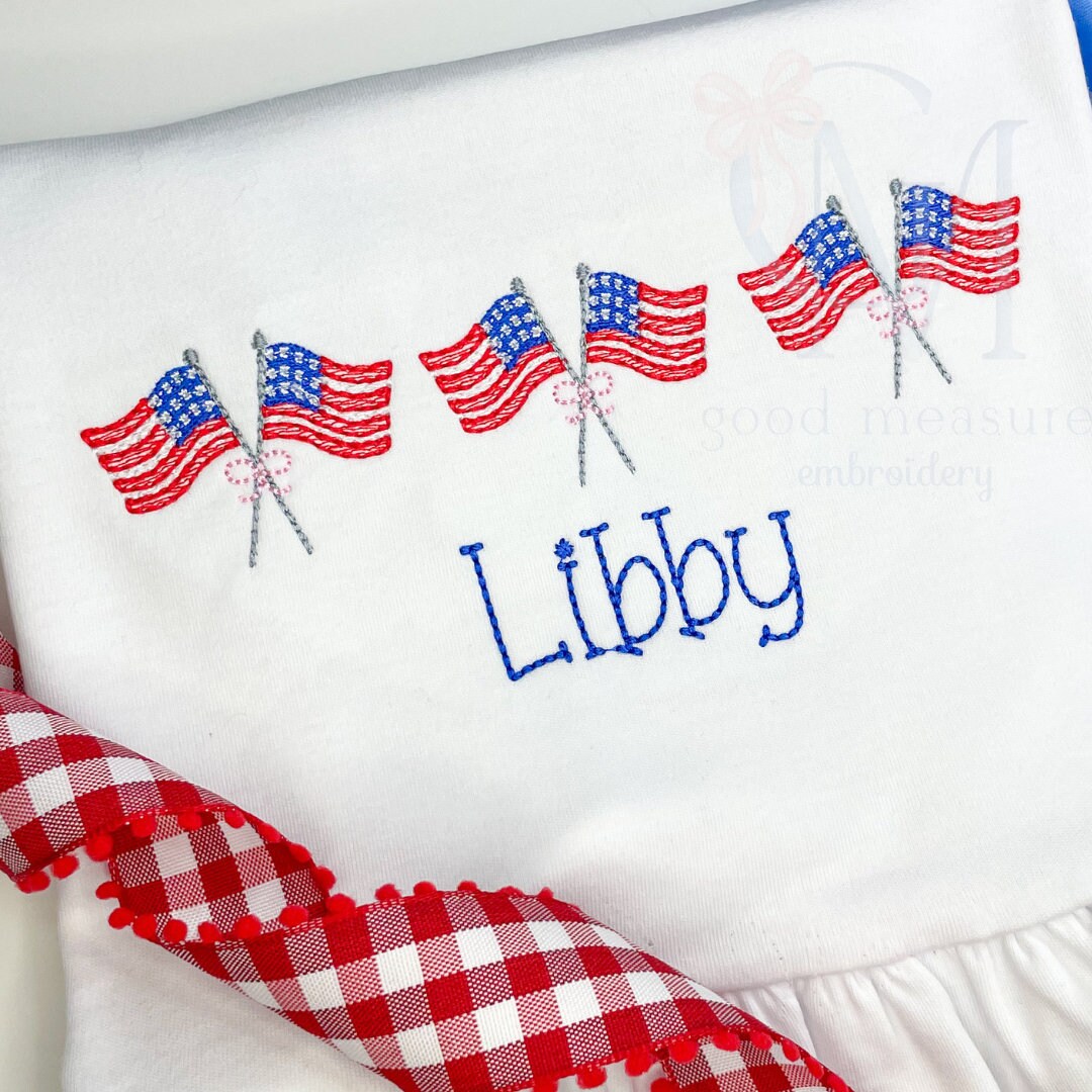 Crossed American Flag Sketch Trio With Bow Machine Embroidery Design - Etsy