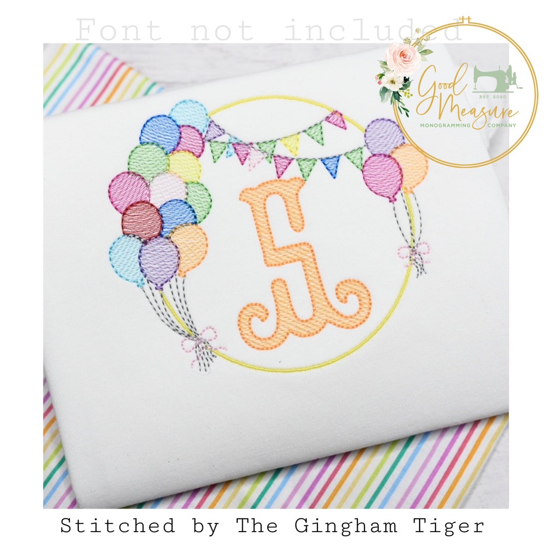 Balloons & Banner Birthday Monogram Frame Sketch Stitch Machine ...