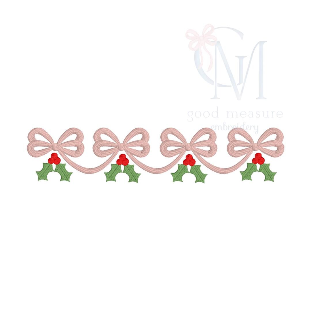 Bow Swag With Holly Berries Satin Stitch Embroidery Design - Etsy