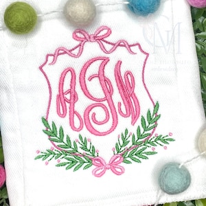 Bows and Branches Monogram Baby Floral Crest Stitch Machine Embroidery ...