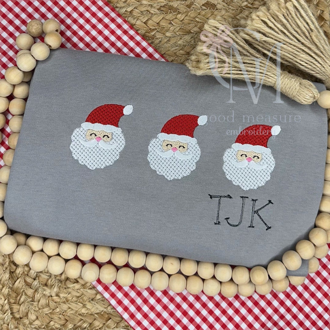 French Knot Vintage Santa Trio Machine Embroidery Design - Etsy