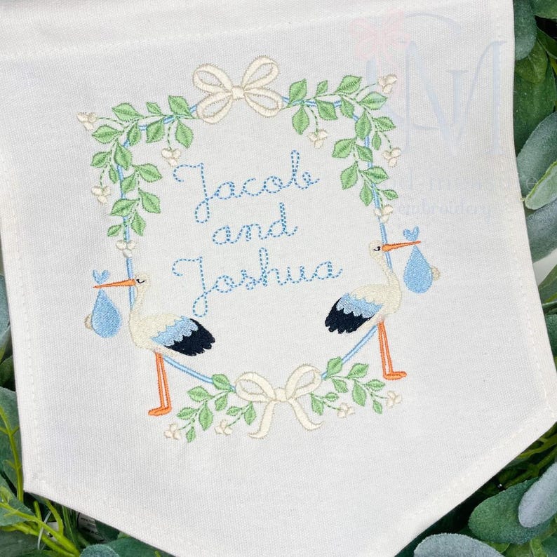 Double Stork Baby Ivy Floral Crest Machine Embroidery Design - Etsy