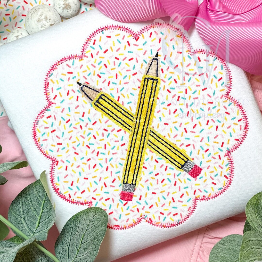 Scallop Crossed Pencil Patch Back to School Applique Stitch Machine ...